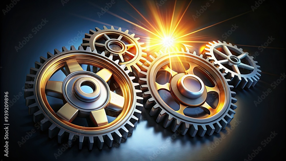 Stylish 3D illustration of a planetary gear mechanism icon, featuring ...