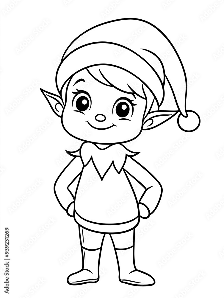 Festive boy elf cartoon coloring page for kids Christmas celebrations ...