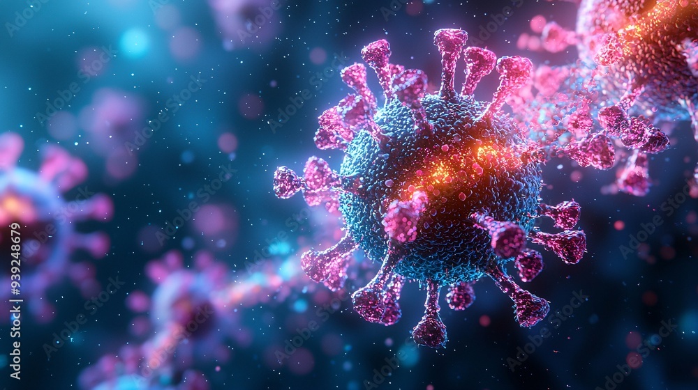 Ilustración de Stock A detailed microscopic view of the RSV virus ...