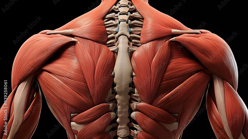Photo Stock Muscular System of the Human Back: A detailed view of the ...