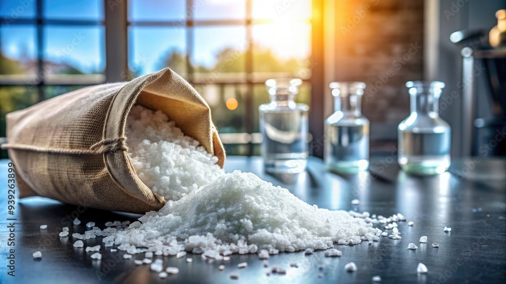 White crystals of sodium hydroxide, commonly known as lye or caustic ...