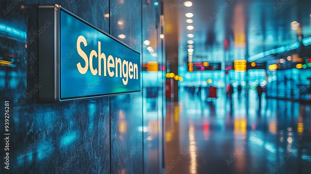 Schengen Zone Sign at Modern International Airport Terminal Stock Photo ...