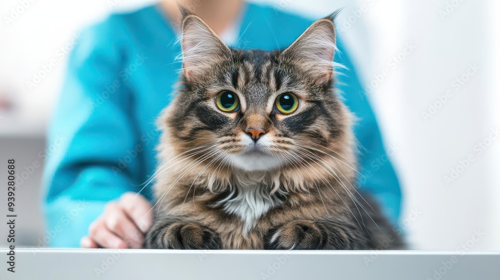 Veterinarian performing a routine wellness exam on a senior cat ...