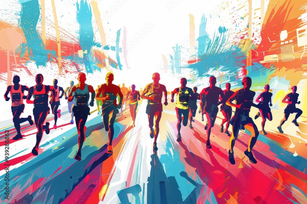 marathon winner finish vector background and group of runners for ...