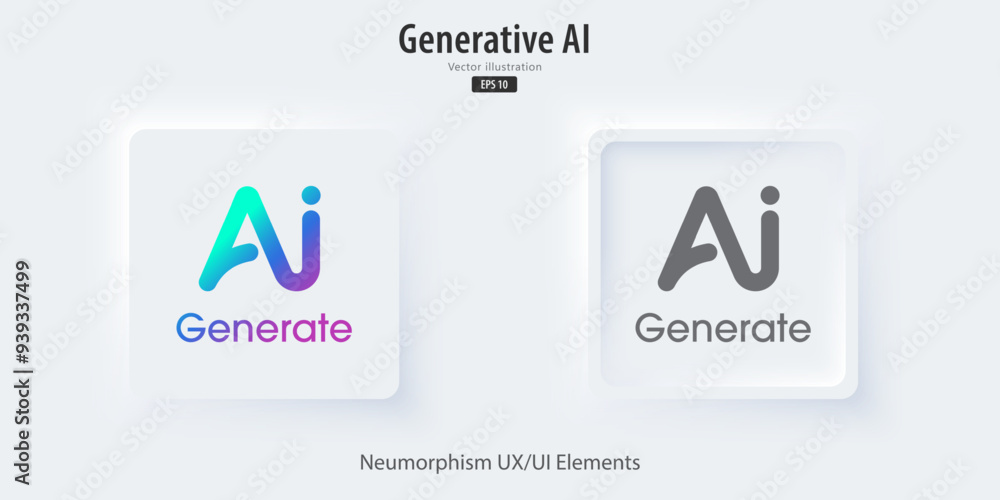 Generate AI icon. A set of 3D buttons active and inactive with icon ...