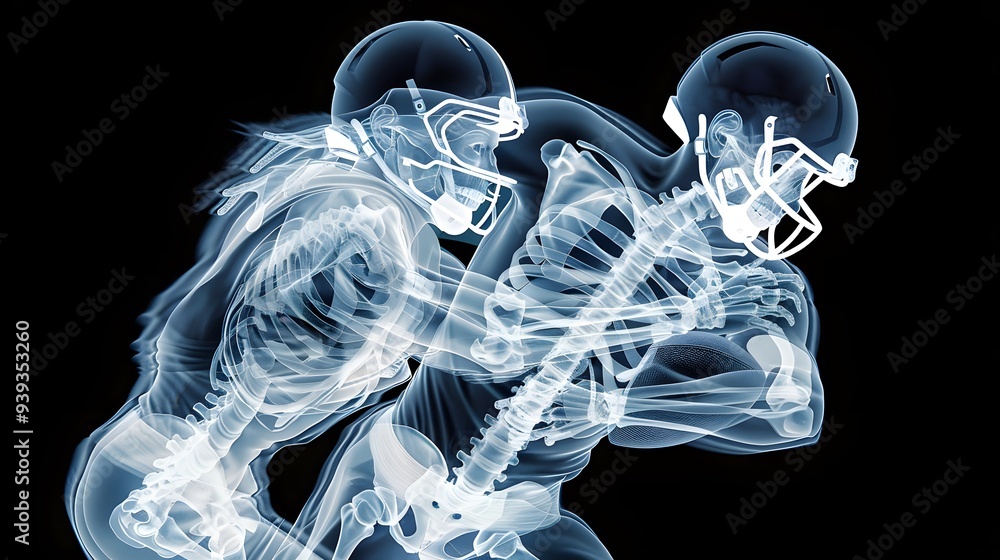 X-Ray of a Football Tackle: An x-ray image of two football players ...