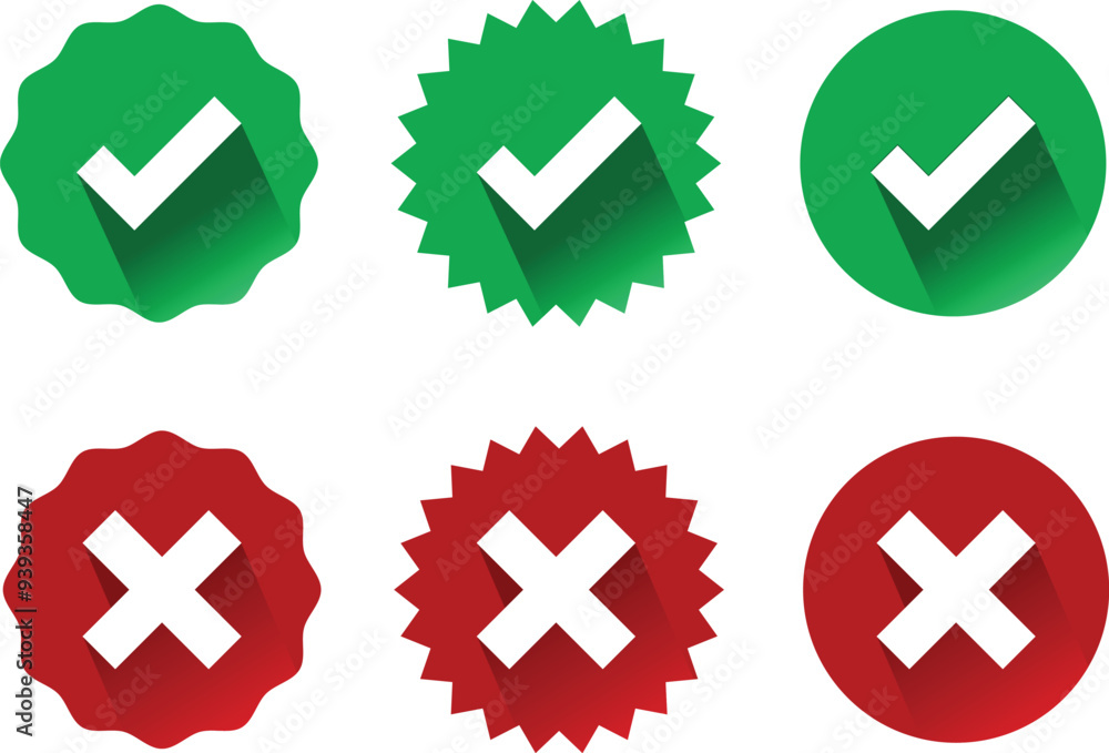 check mark, cross mark icon set. Isolated tick symbols, checklist signs, approval badge.vector ...