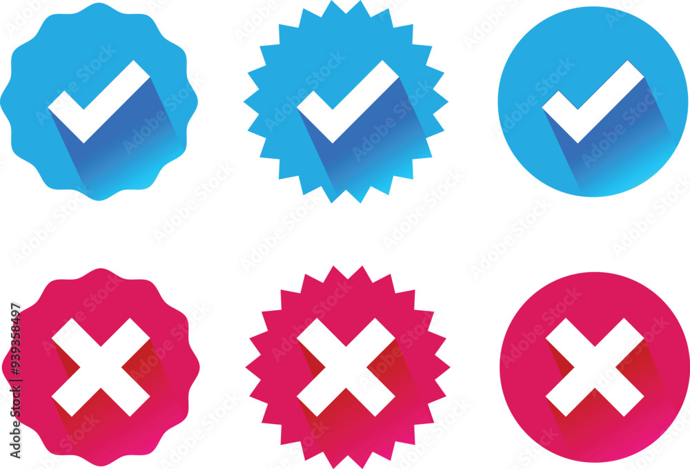 check mark, cross mark icon set. Isolated tick symbols, checklist signs, approval badge.vector ...