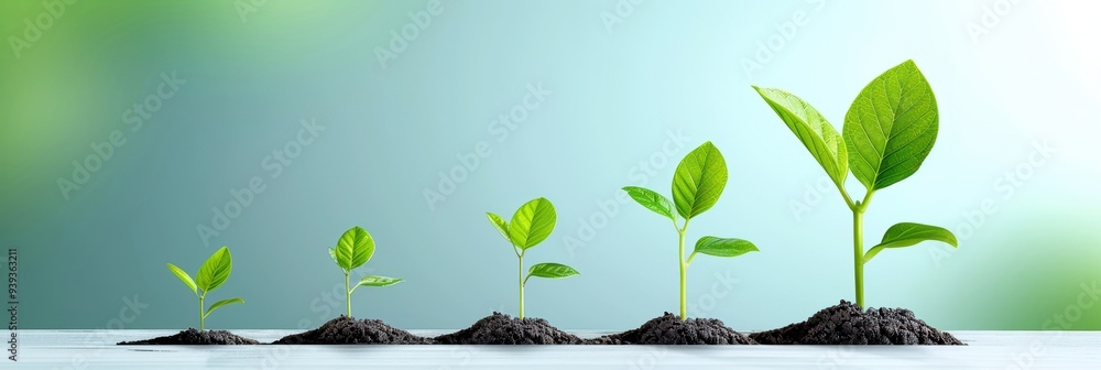 Growth concept with five stages of plant development from seedling to ...