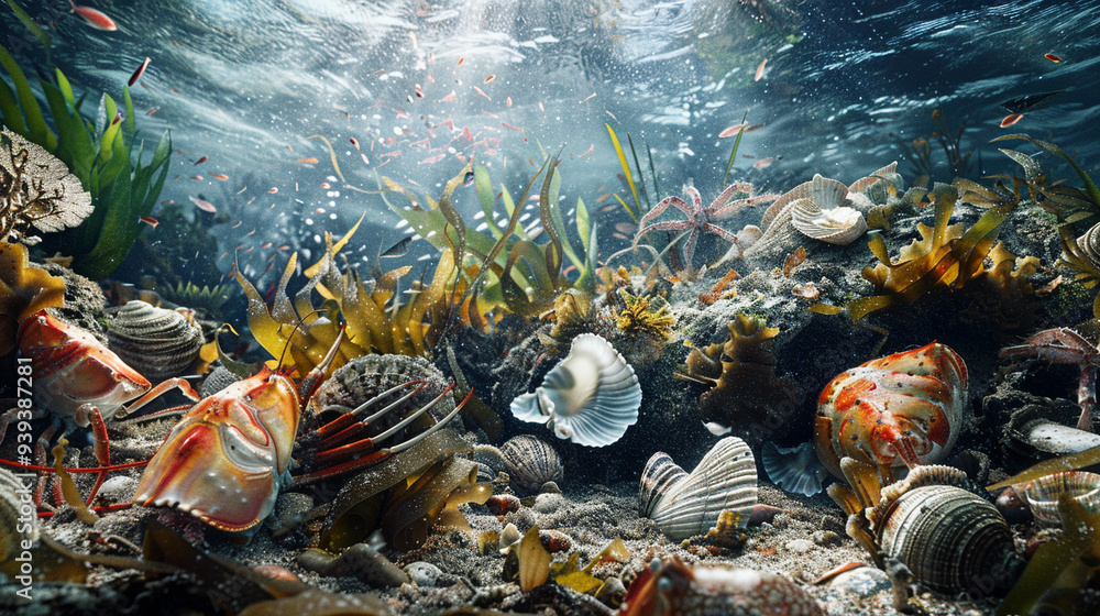 An underwater scene showing the effects of ocean acidification, with ...