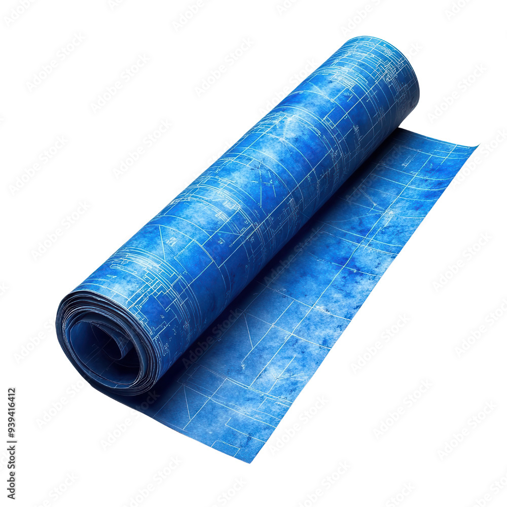 PNG Rolled blueprint showcasing intricate design elements and ...