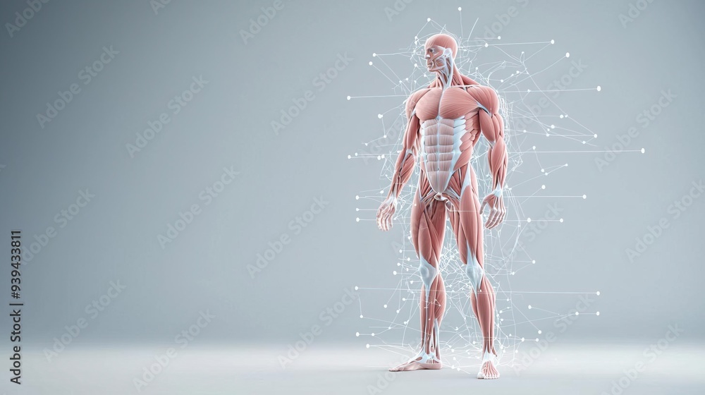 Stock-Foto „A detailed 3D illustration of the human muscular system ...