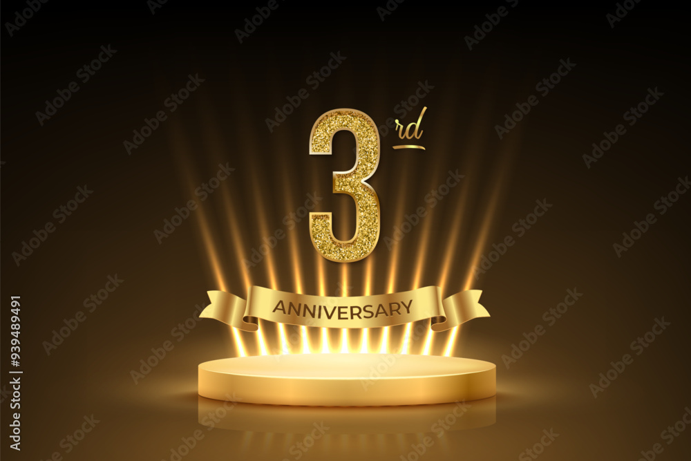 Third anniversary gold award podium. 3 year celebration birthday or ...