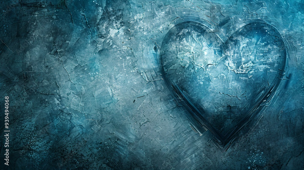 Abstract heart shape in empty void, soft gradients of blue and gray ...