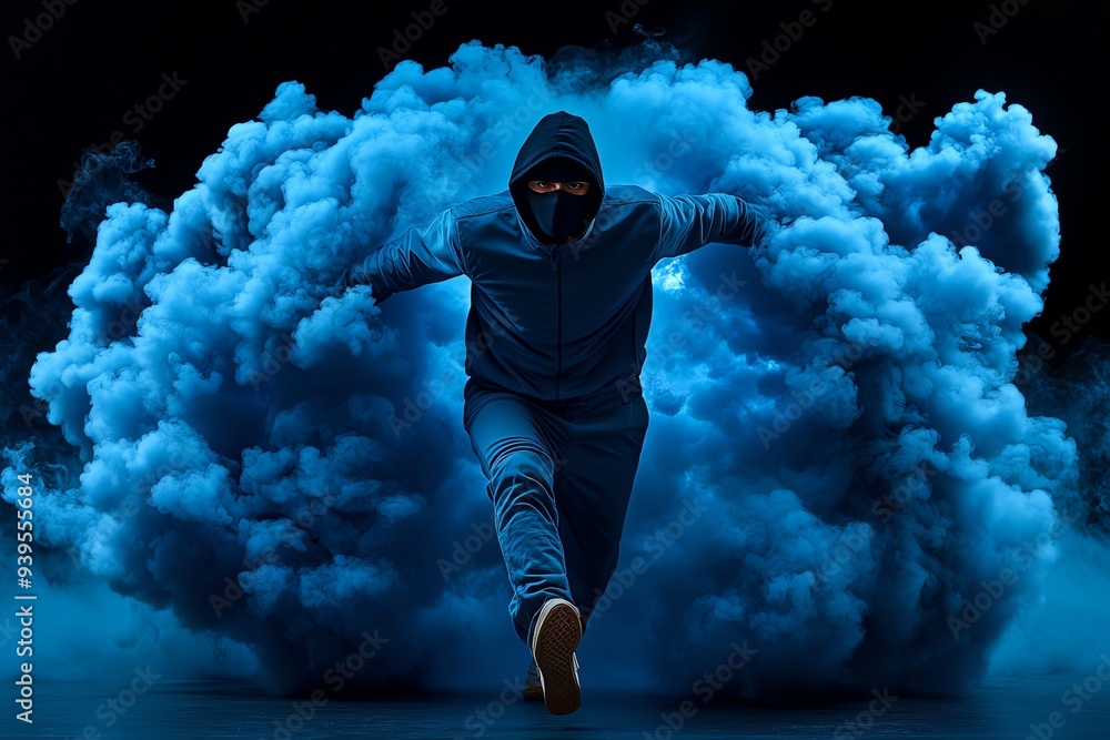 A scene of a ninja using a smoke bomb to escape from a group of ...