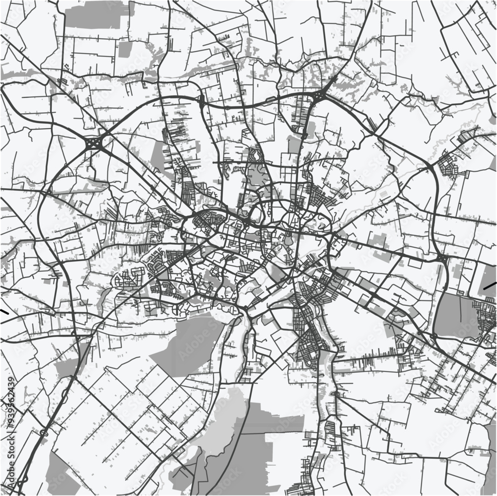 Map of Lublin in Poland in grayscale. Contains layered vector with ...