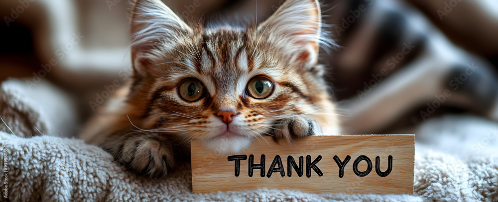 Thank you sign with text, thank you. Cute kitten holding a thank you ...