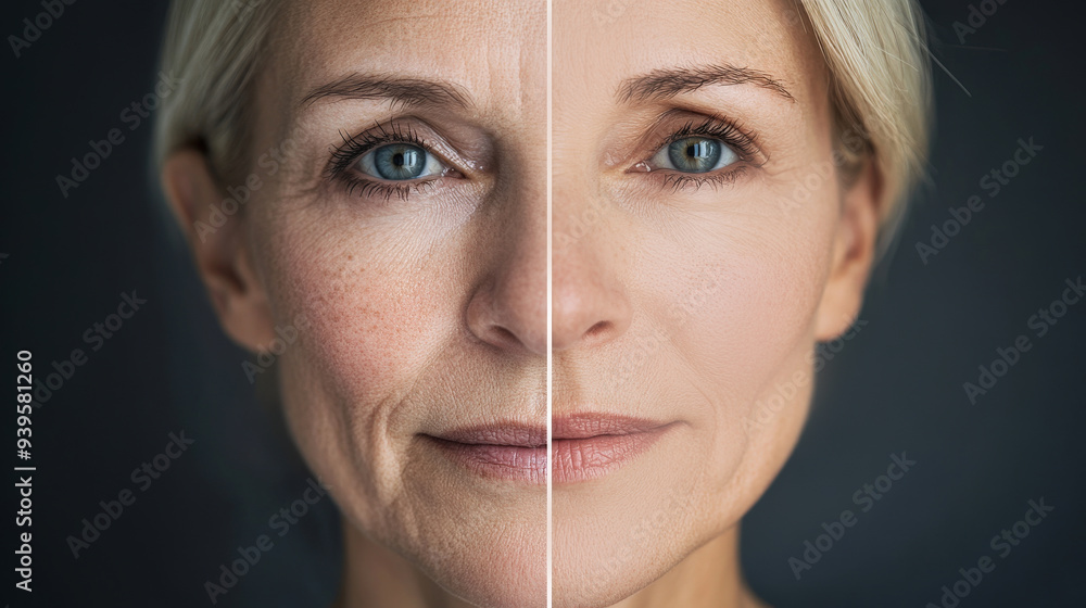 This captivating visual presents a woman's face divided in half ...