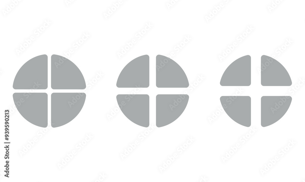 Set of four parts of circle. Pie chart with four same size sectors ...