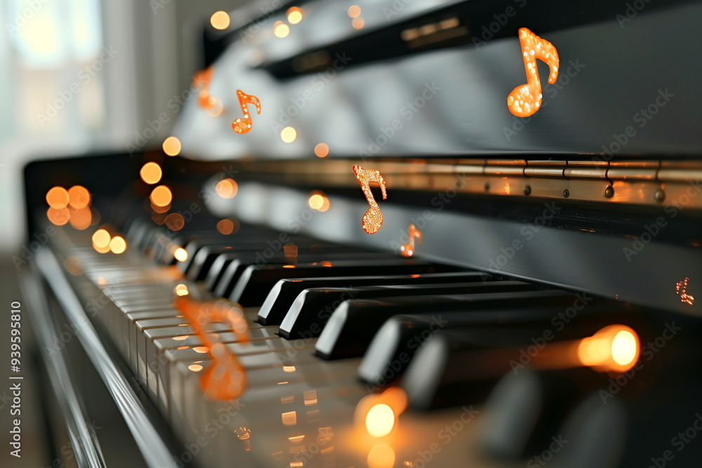 Sparkly notes flying around piano keys, Melody in Motion, Magical Music ...