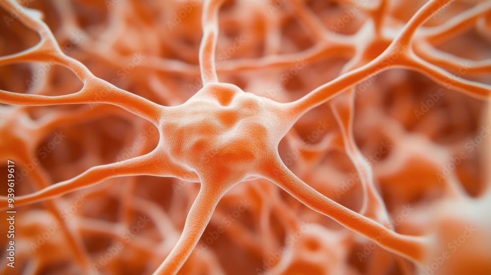 Ilustración de Stock Illustration of nerve tissues with synapses ...