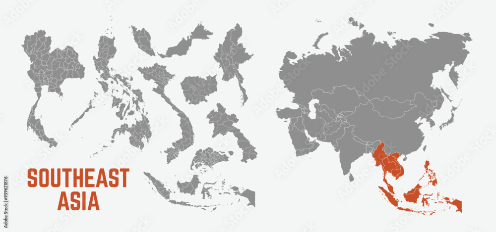 Southeast Asia map. Indonesia, Malaysia,Thailand, Laos, Philippines ...