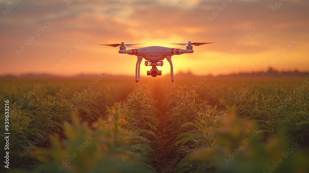 Farmers using drones to monitor crops in a vast agricultural landscape. Farmers using Gen AI ...
