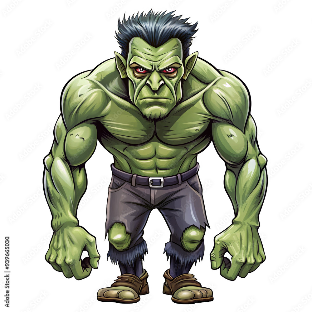 A cartoon illustration of Frankenstein's monster with a muscular build ...