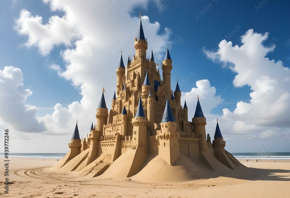 Fantasy magic fictionale giant sand castle with multiple towers and ...