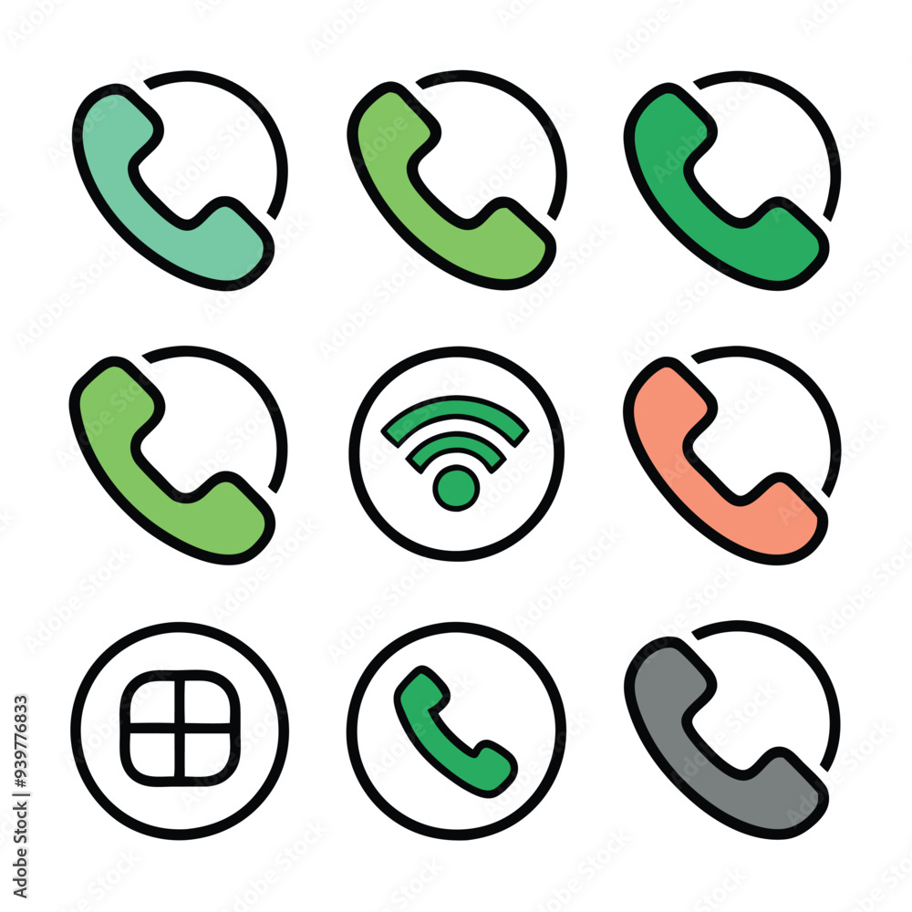 Set of Simple Call Icons Vector Illustrations Featuring Different ...