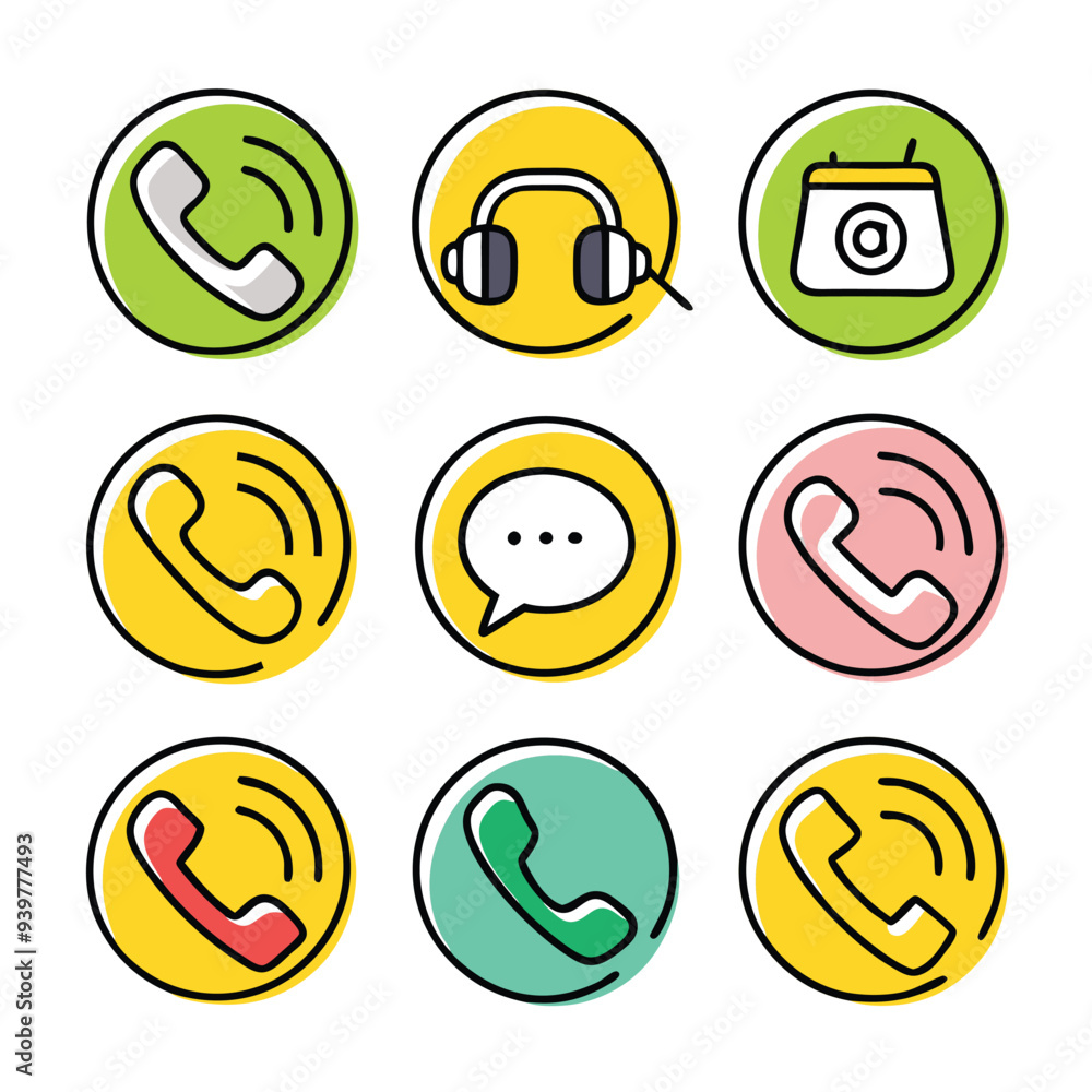 Set of Simple Call Icons Vector Illustrations Featuring Different ...