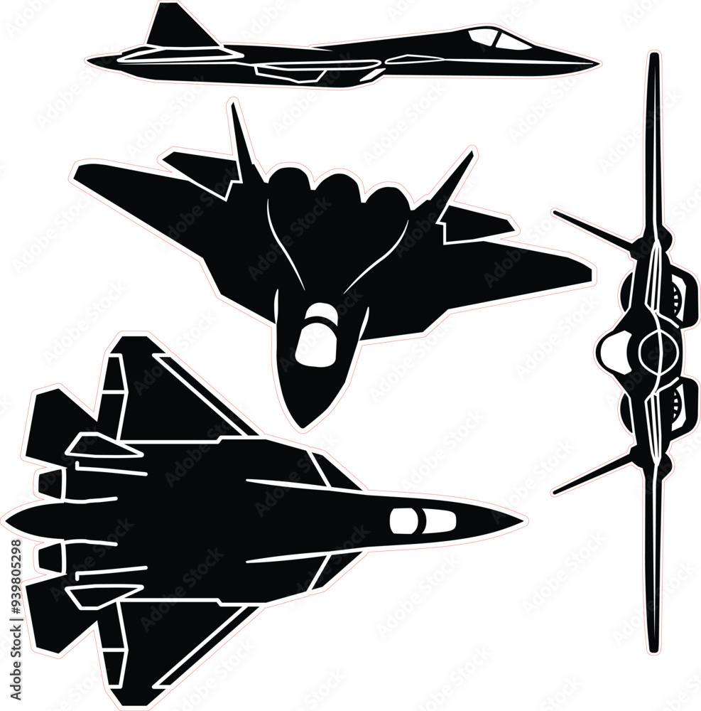 5th generation Fighter jet vector set with outline Stock Vector | Adobe ...