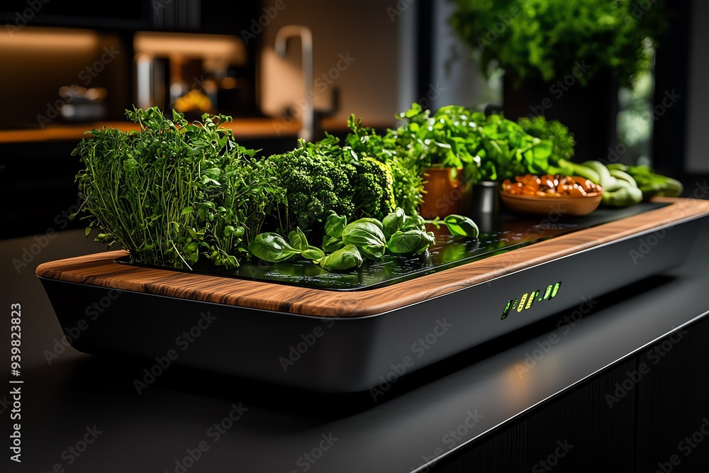 A scale integrated into a high-tech kitchen counter, where users can ...