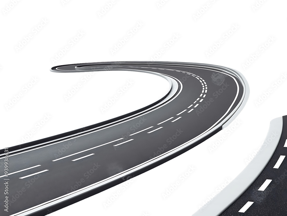 Curved highway road with markings, High detail traffic road curve ...