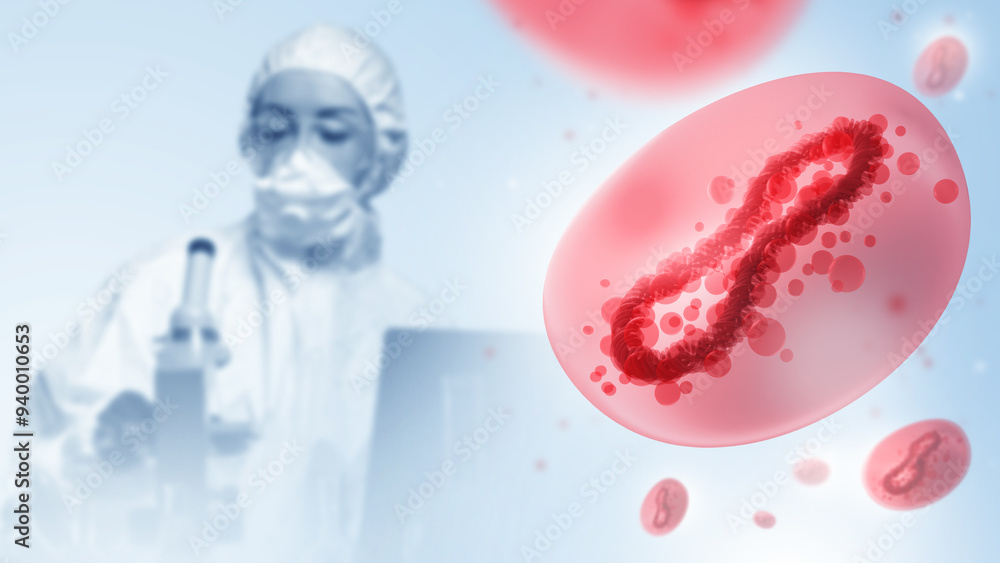 Foto de Stock Monkeypox disease. Scientist with microscope. Molecules ...