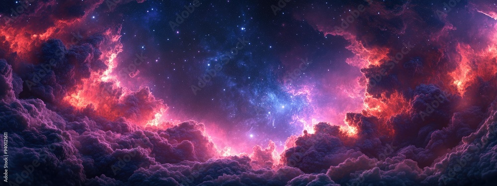 360 degree interstellar cloud of dust and gas in a 3D cartoon rendering ...