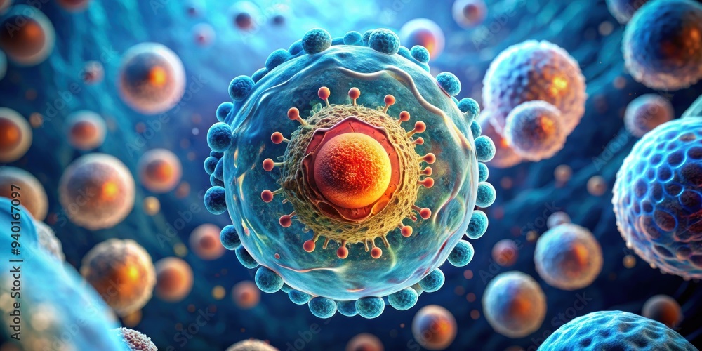 Microscopic view of a human cell , biology, science, medical, anatomy ...