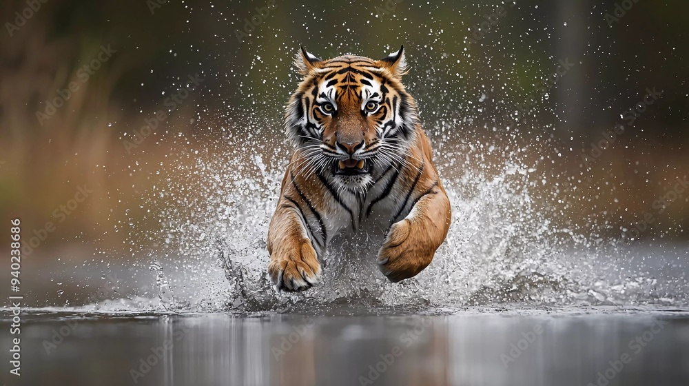 Siberian tiger, Panthera tigris altaica, low angle photo direct face ...