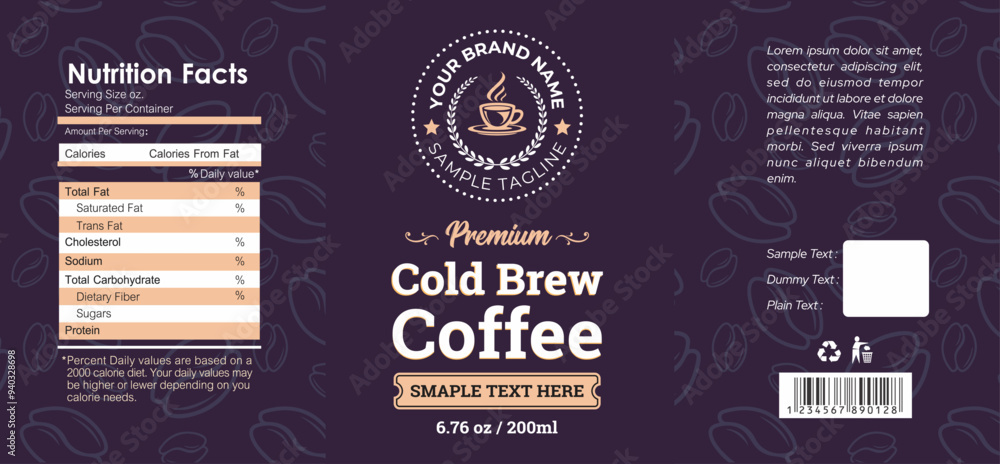 Vector de Stock Cold brew Coffee Label Design, Coffee drink bottle ...