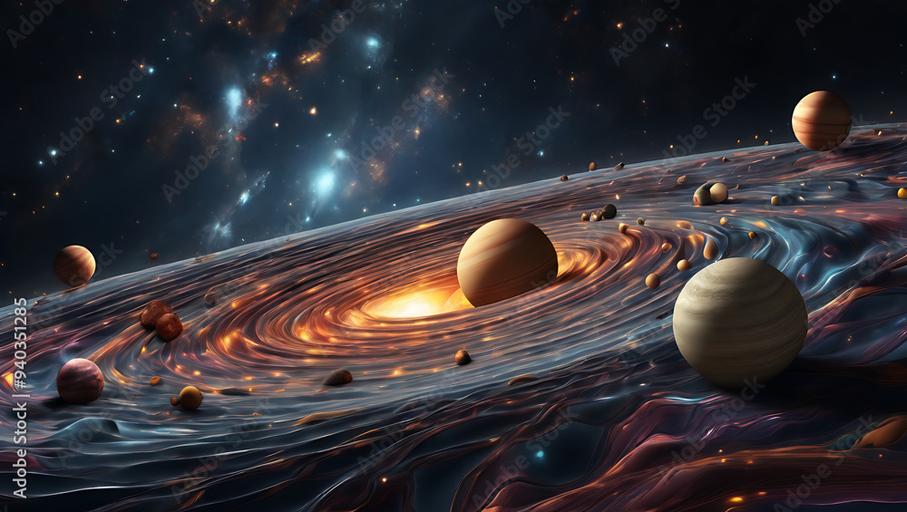 Ilustración de Stock A conceptual illustration of "gravity as a fabric ...