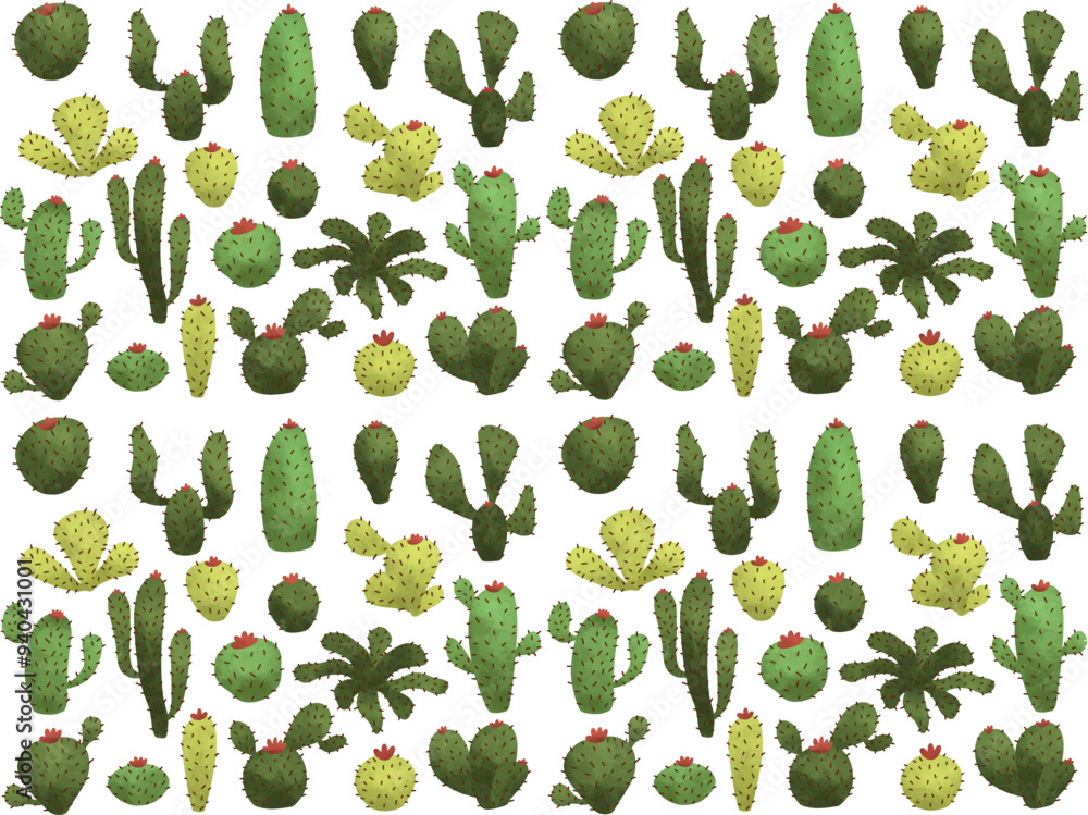 cute vector, watercolor illustration style of green cactus asset ...