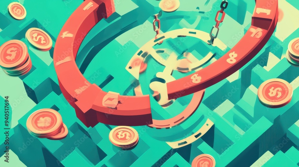 Compound interest trap flat design, top view, escalating debt theme ...