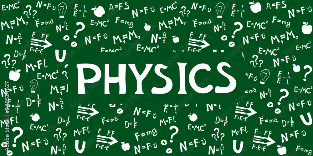 Physics school subject typographic header. Scientist explore ...
