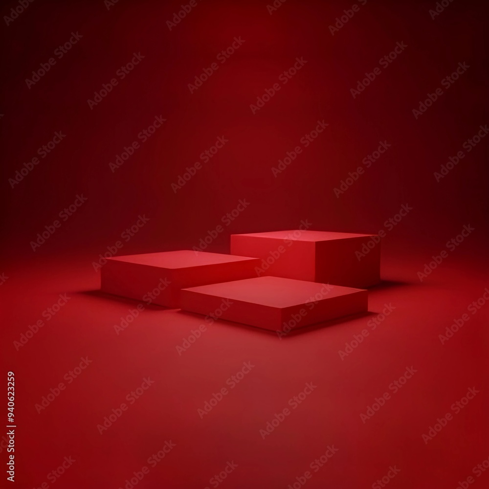 three empty cube podiums with red background to display product ...