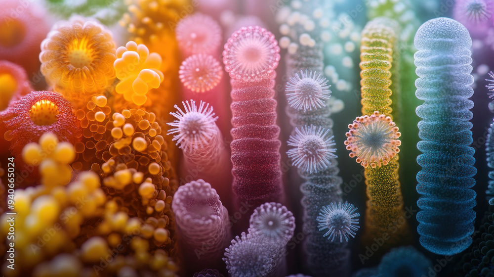 A series of images showing the life cycle of bacteria, from initial ...