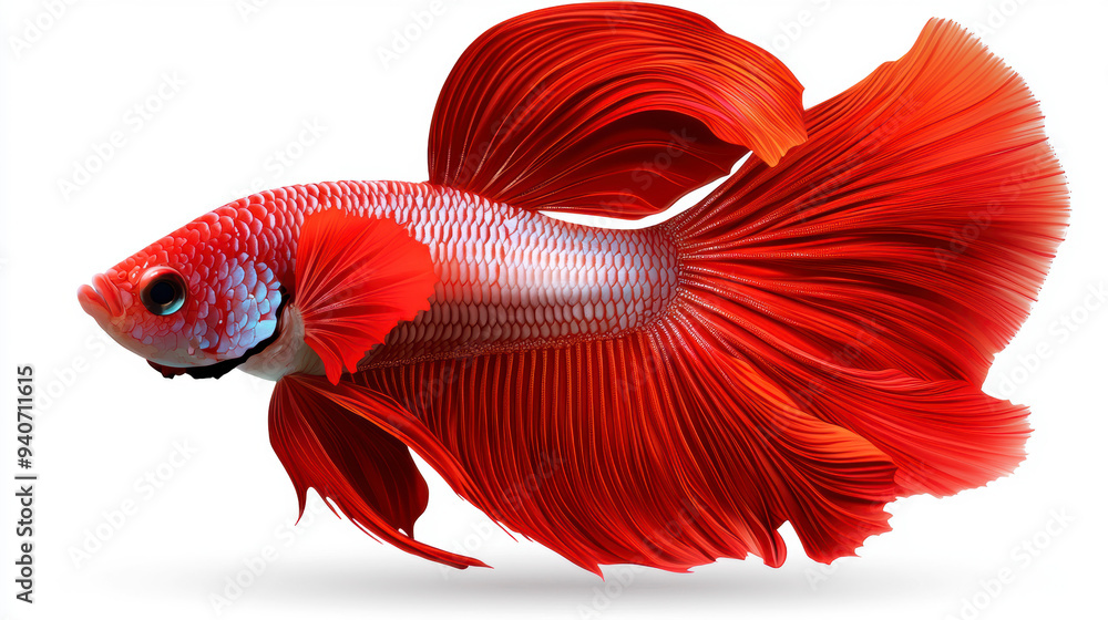 A full-body image of a beautiful Siamese fighting fish, swimming ...