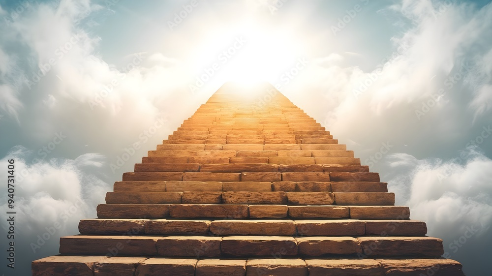 Ascending Stairs to Heaven: Ancient Stone Steps Leading into Radiant ...