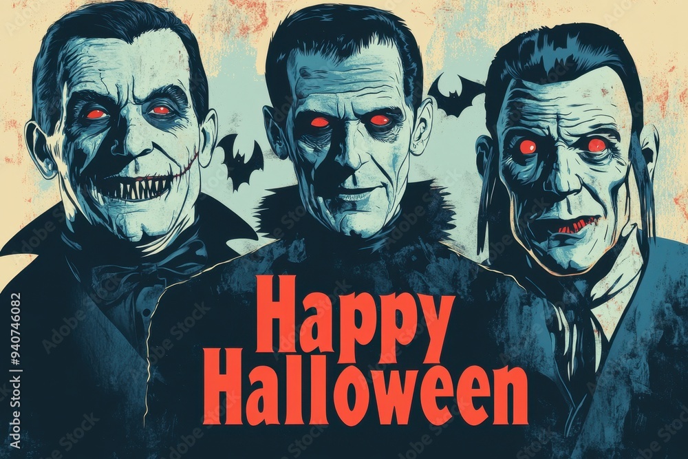 Monster Mash Collage: Images of classic monsters like Dracula ...