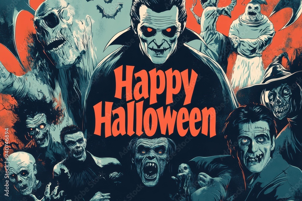 Monster Mash Collage: Images of classic monsters like Dracula ...