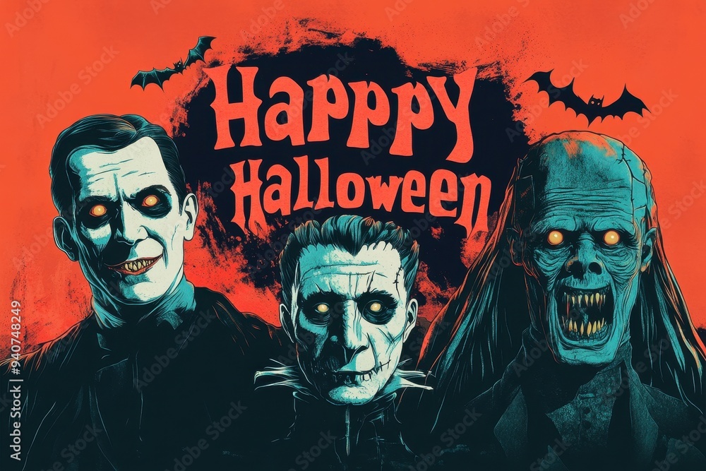 Monster Mash Collage: Images of classic monsters like Dracula ...